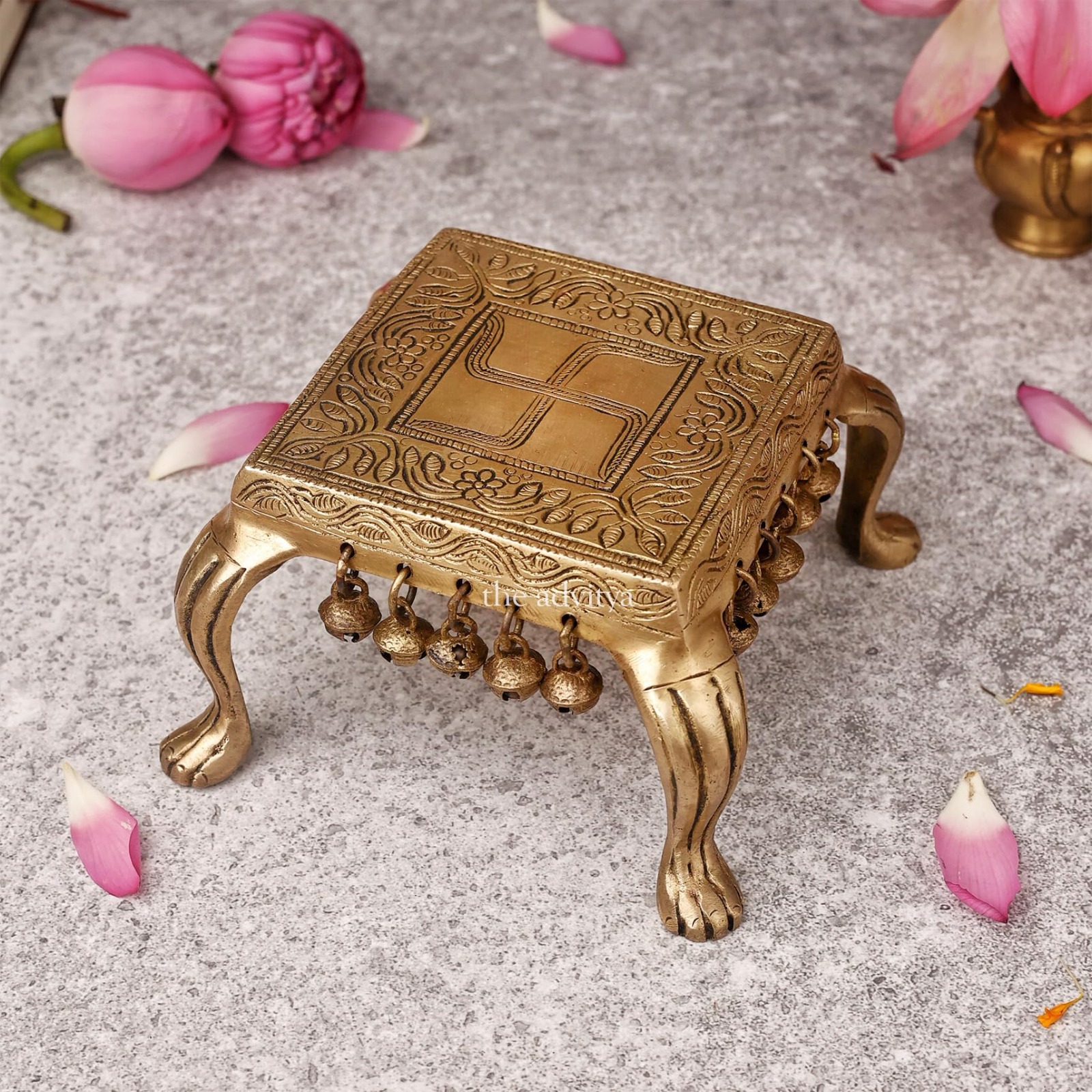 Brass Square Pooja Stool - KVR Art Villa