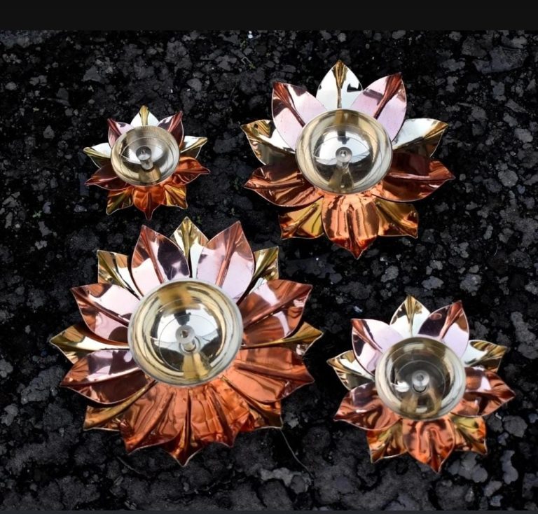 Brass and Copper Shade Flower Diya - KVR Art Villa
